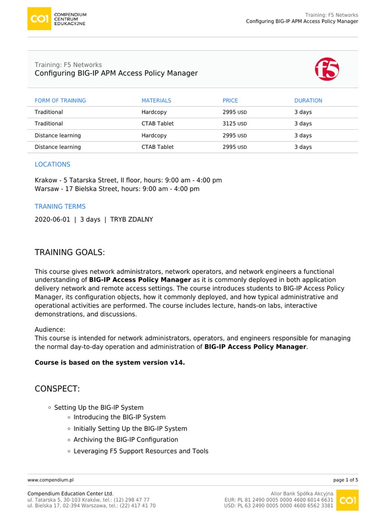 Configuring BIG-IP APM Access Policy Manager: Training Goals | PDF ...