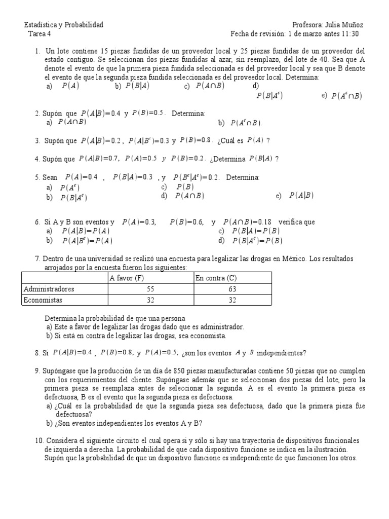 Tarea de Probabilidad y Estadística | PDF | Probabilidad | Láser