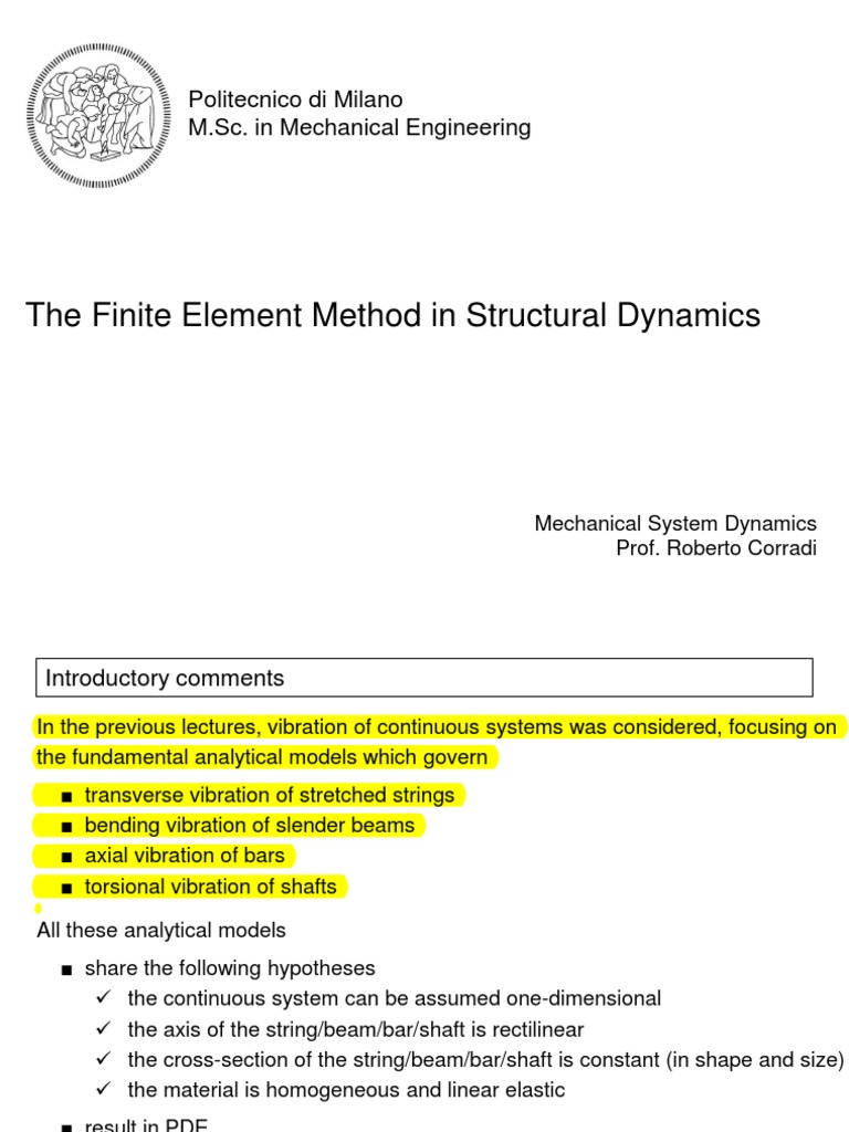 The Finite Element Method in Structural Dynamics | PDF | Finite Element ...