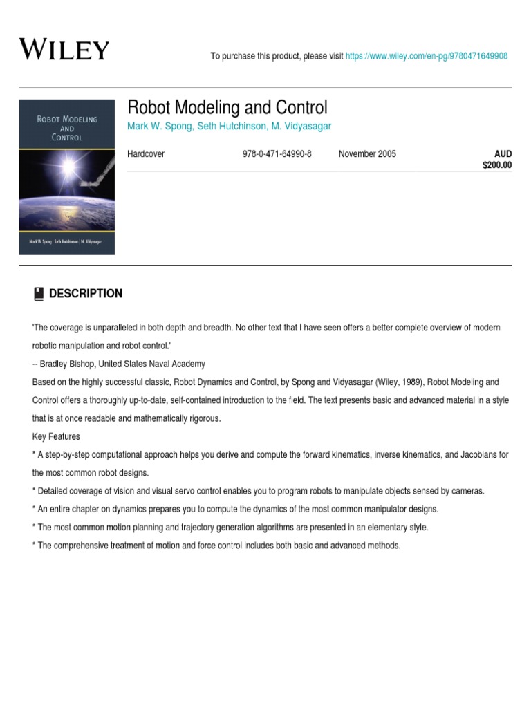Wiley - Robot Modeling and Control - 978-0-471-64990-8 PDF | PDF ...
