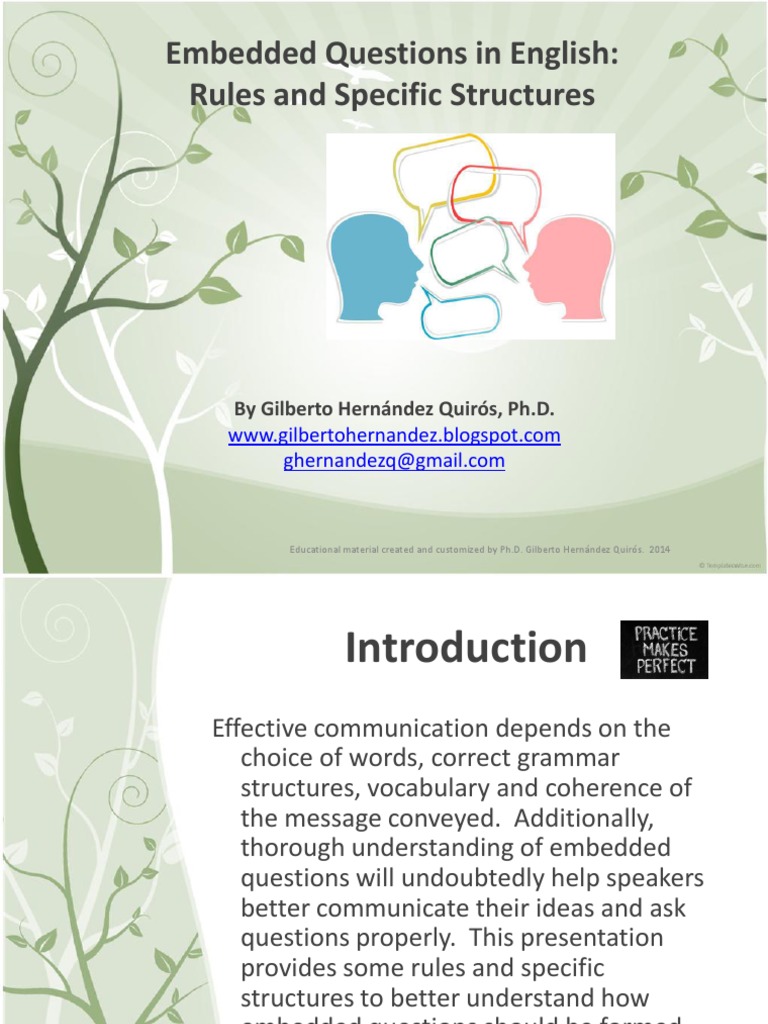 Embedded Questions in English: Rules and Specific Structures | PDF ...