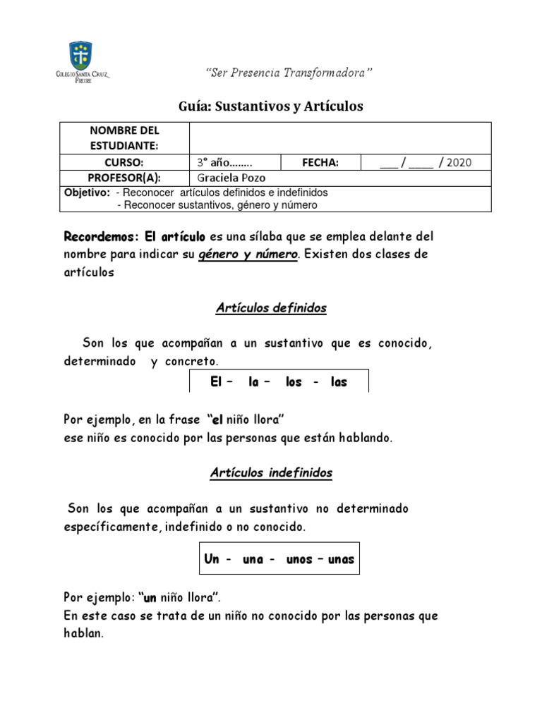 3°Básico Lenguaje Sustantivos y Artículos.pdf | PDF | Sustantivo | Plural