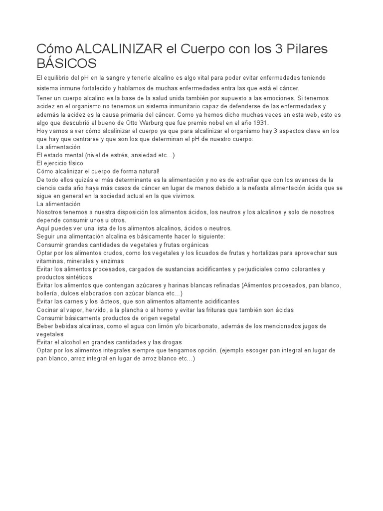 Cómo ALCALINIZAR El Cuerpo Con Los 3 Pilares BÁSICOS | PDF | Panes ...