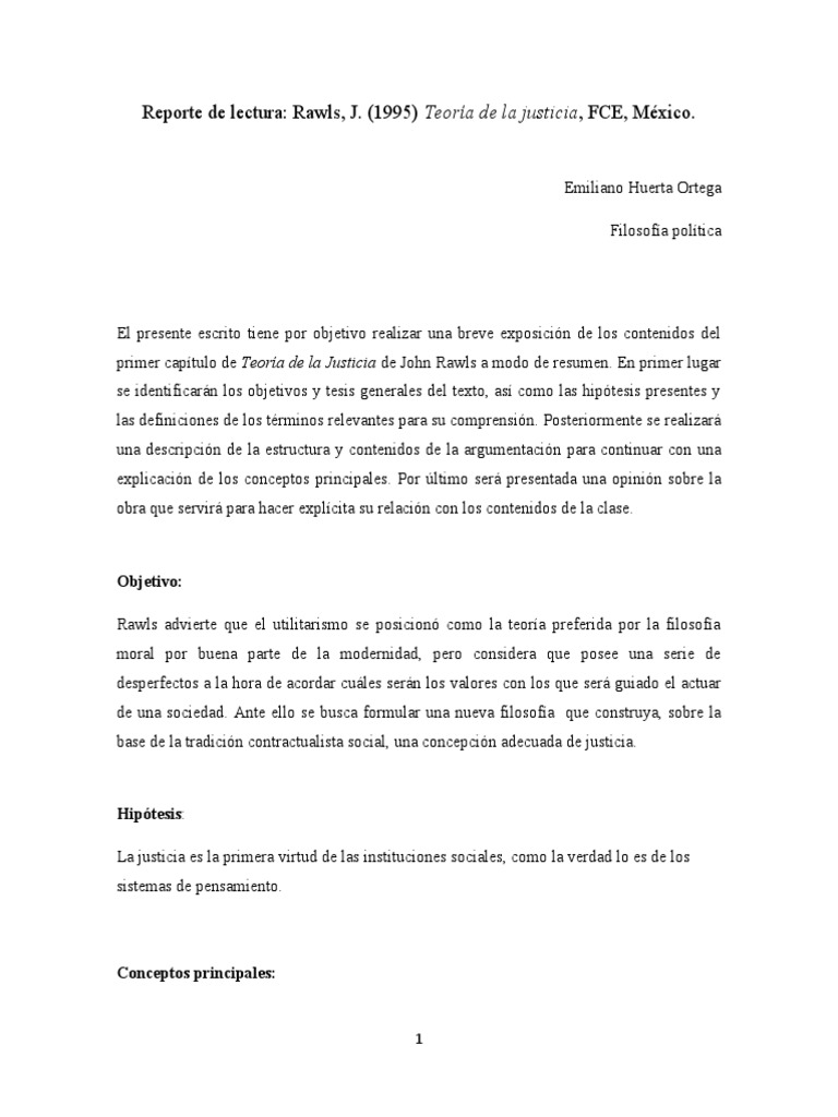 Un resumen del primer capítulo de la Teoría de la Justicia de John Rawls | PDF | John Rawls ...