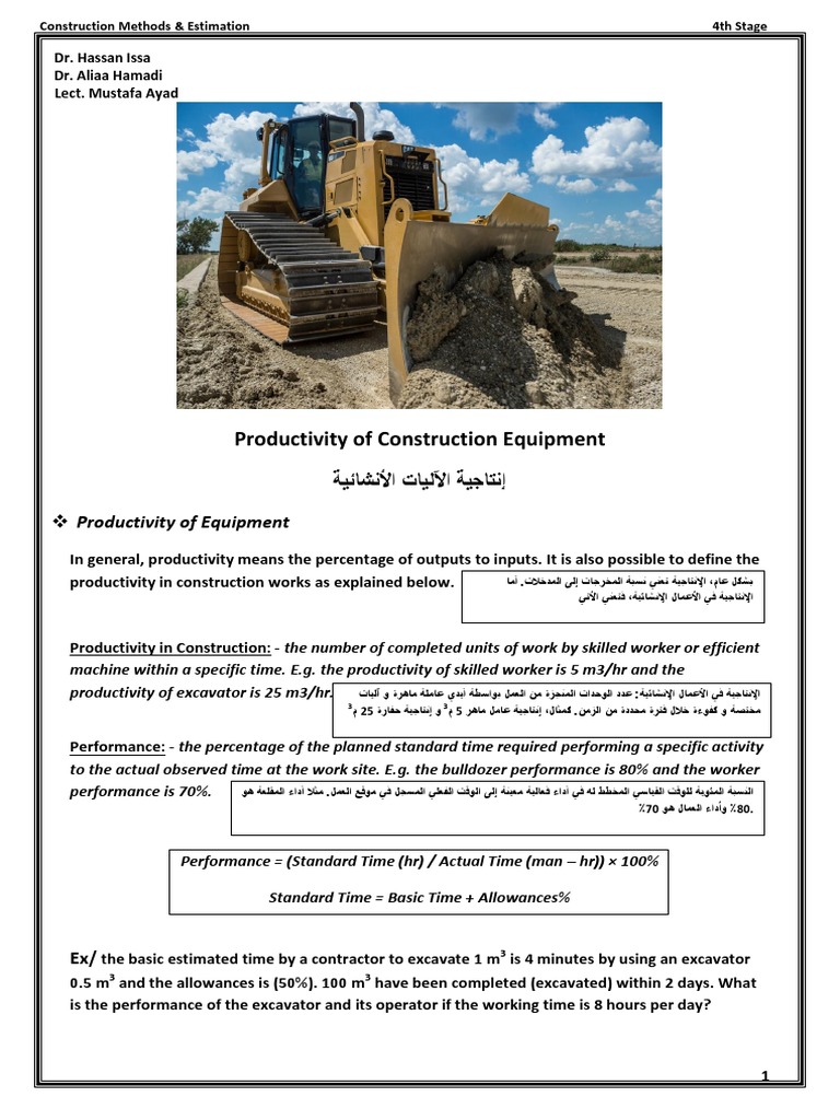 Excavator and Bulldozer Productivity Rates | PDF | Economic Sectors ...