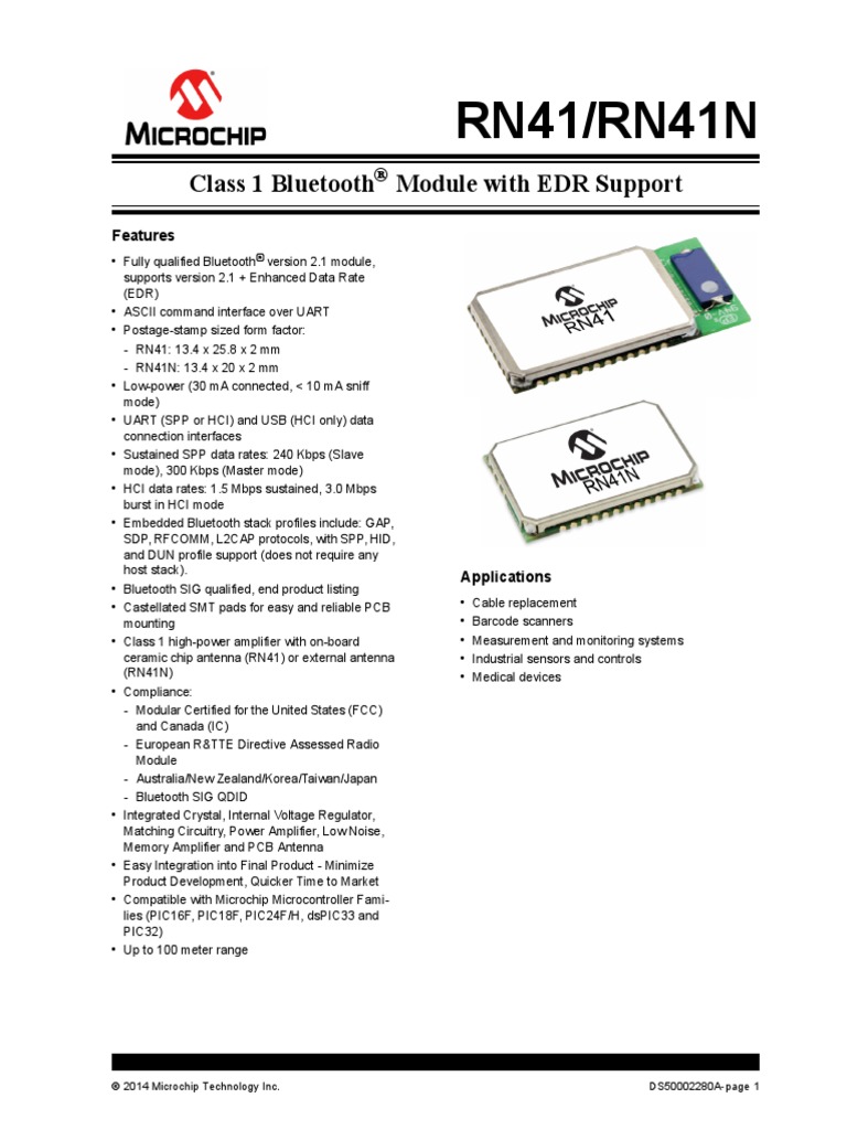 RN41/RN41N: Class 1 Bluetooth Module With EDR Support | PDF | Bluetooth ...