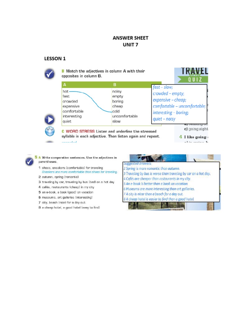 Answer Sheet Unit 7 Lesson 1 | PDF