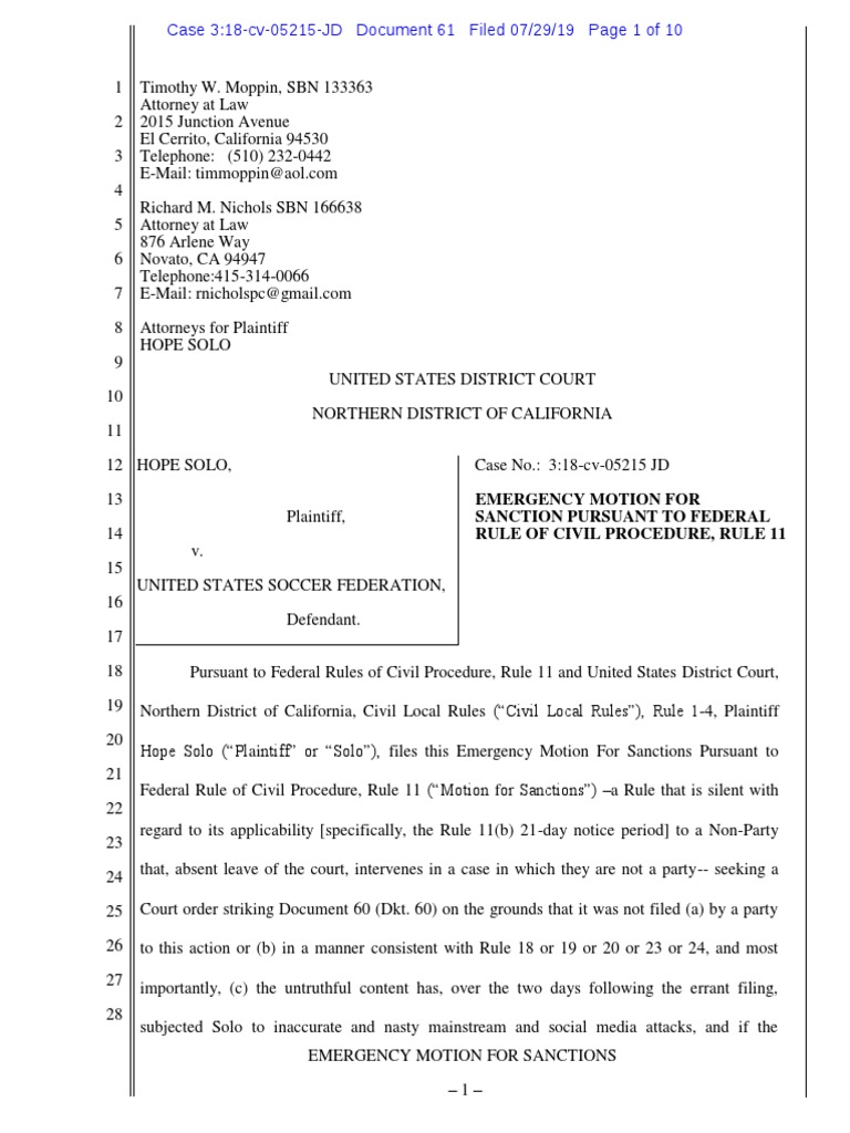 Solo Motion For Sanctions | PDF | Pleading | Class Action