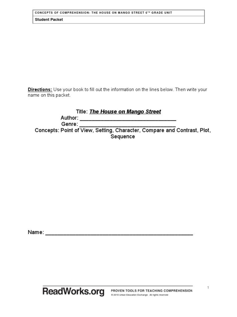 House On Mango Street Unit | PDF | Narration