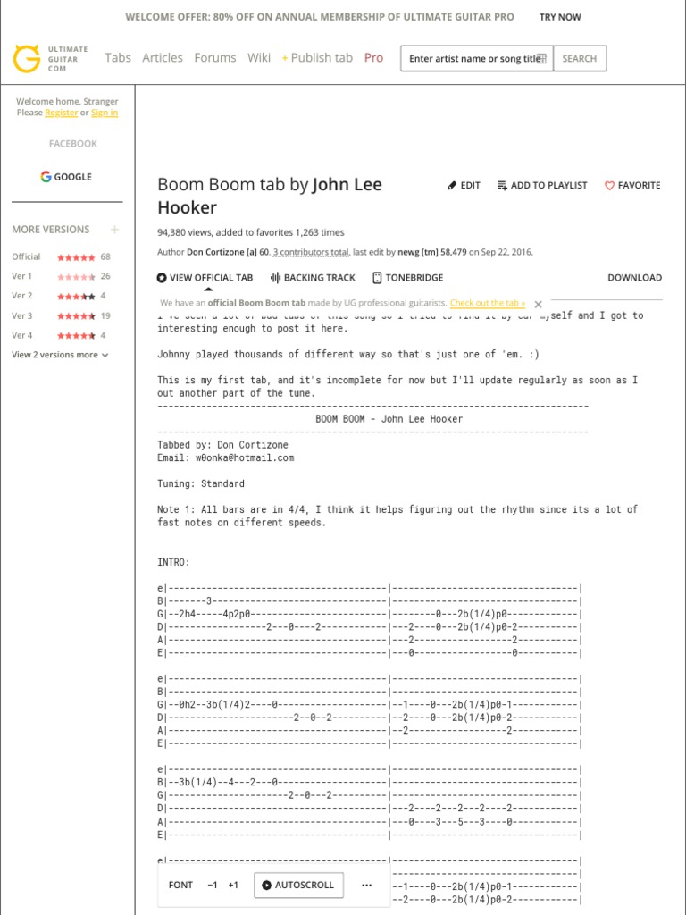 BOOM BOOM TAB by John Lee Hooker | PDF