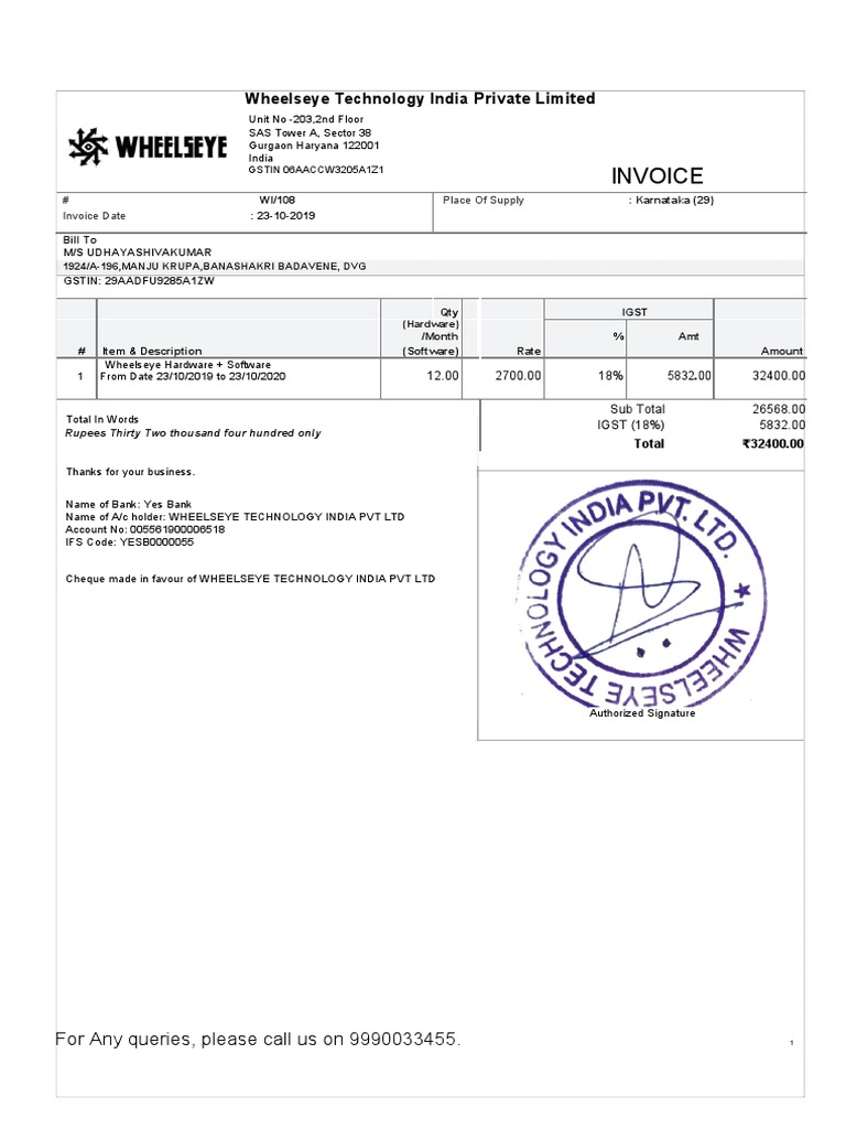 Invoice: Wheelseye Technology India | PDF