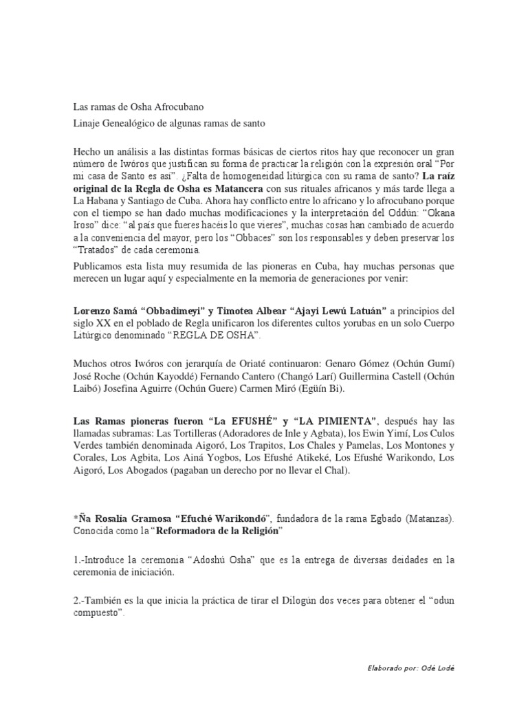 Ramas de Osha en Cuba: Historia y Conflictos | PDF | Cuba | Santeria