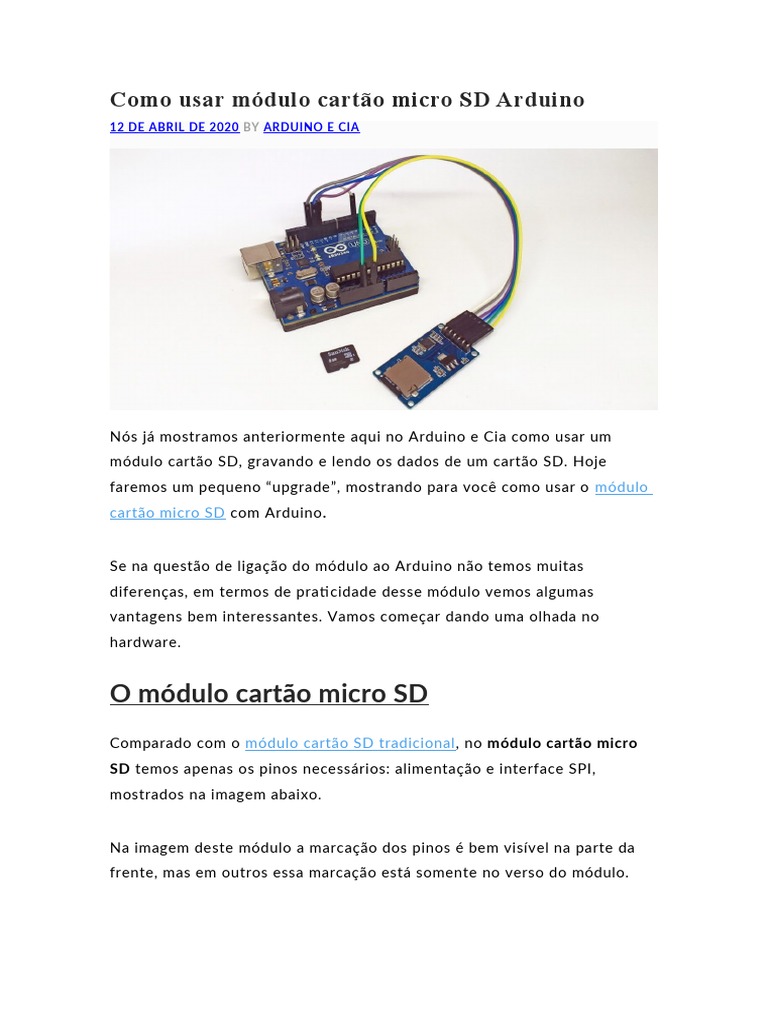 Como Usar Módulo Cartão Micro SD Arduino | PDF | Arduino | Tecnologia ...