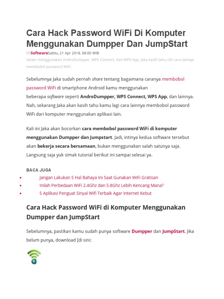 Cara Hack Password WiFi Di Komputer Menggunakan Dumpper Dan JumpStart | PDF
