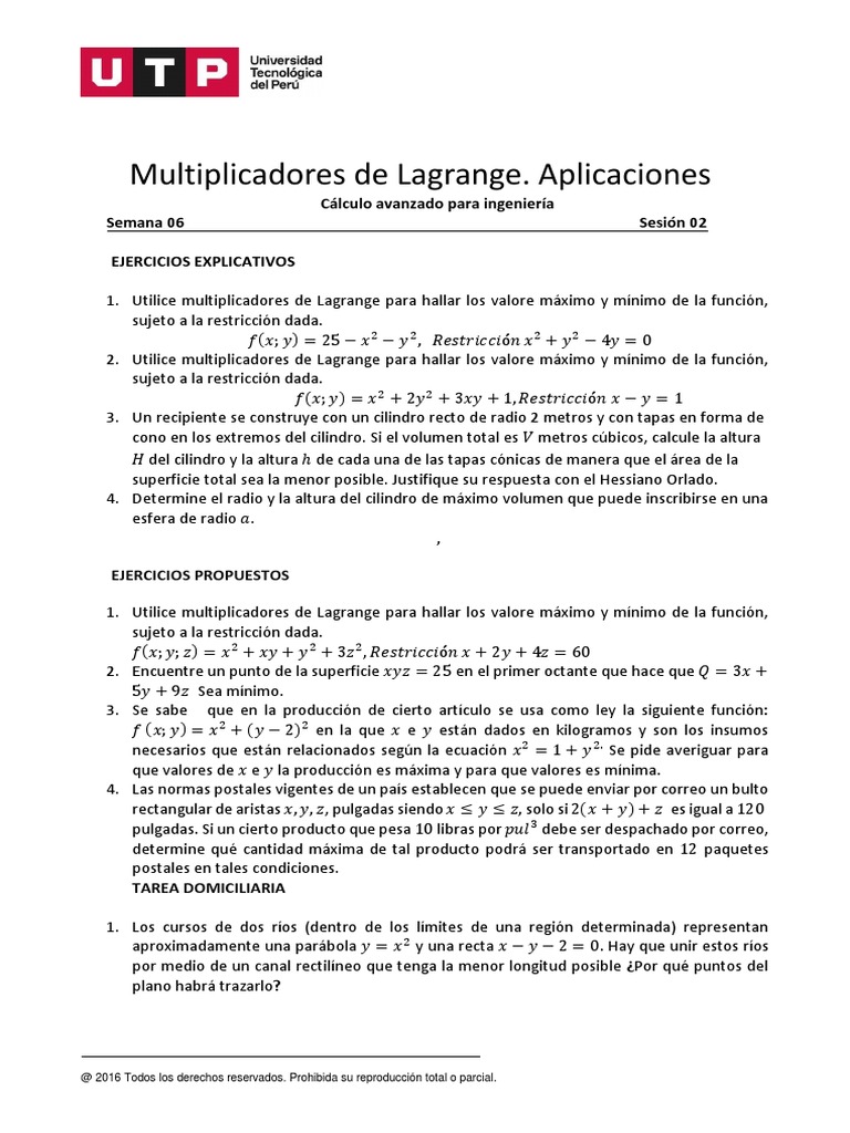 S - Sem03 - Ses12 - Multiplicadores de Lagrange-1 | PDF | Geometría | Análisis matemático