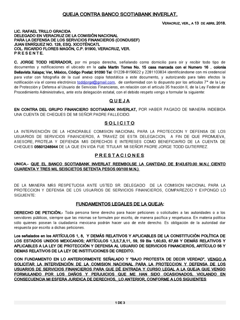 Queja Condusef | PDF | Cheque | Información del gobierno