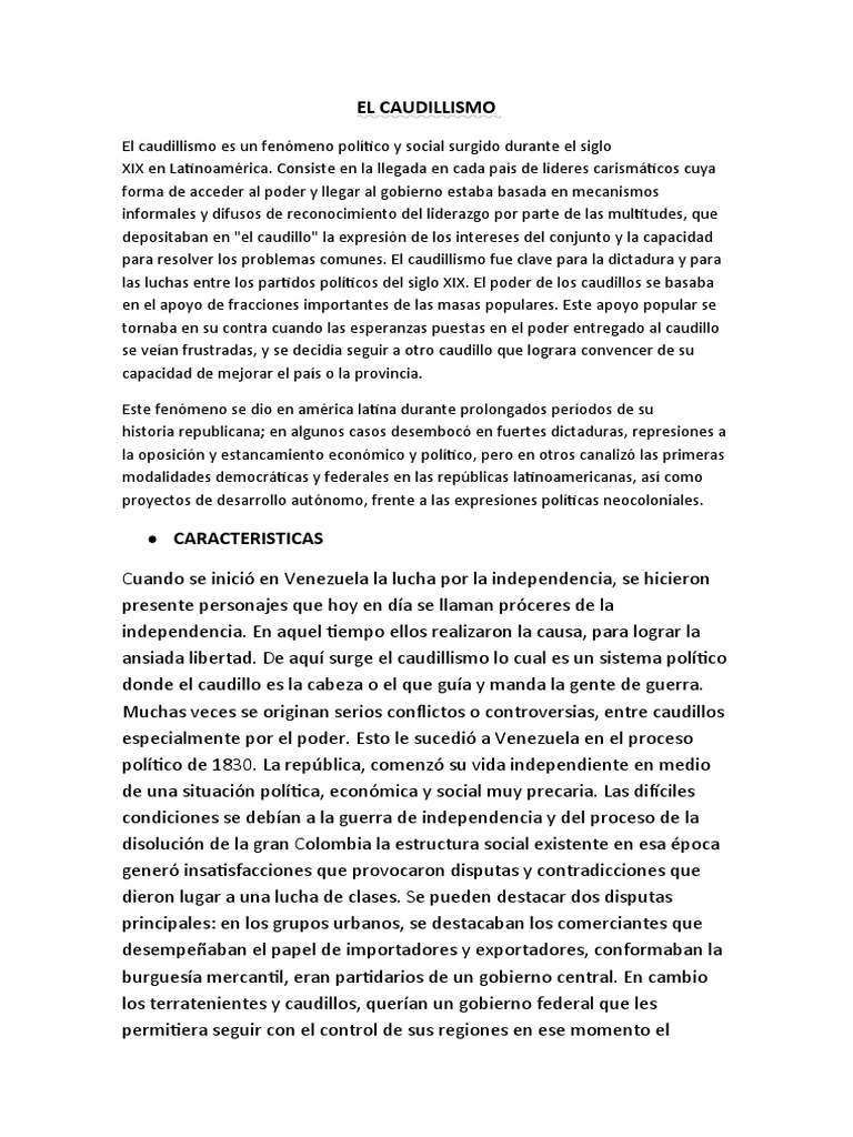 El Caudillismo | PDF | Federalismo | Liberalismo