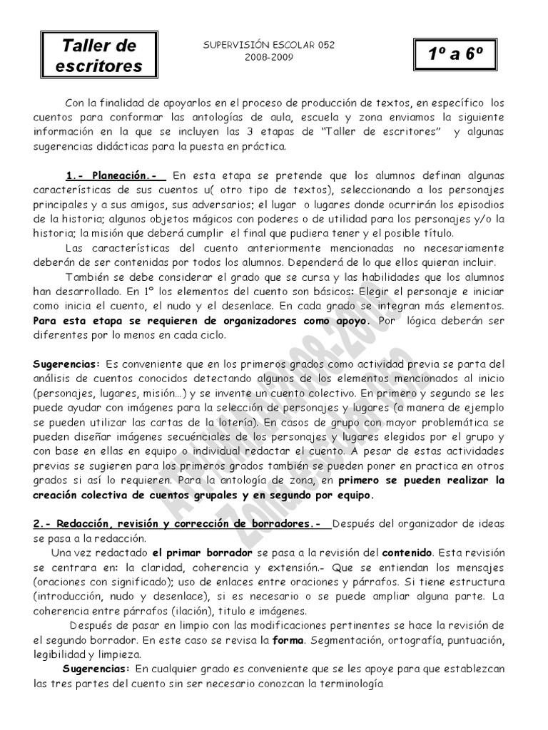 Taller de Escritores | PDF | Cuentos | Planificación