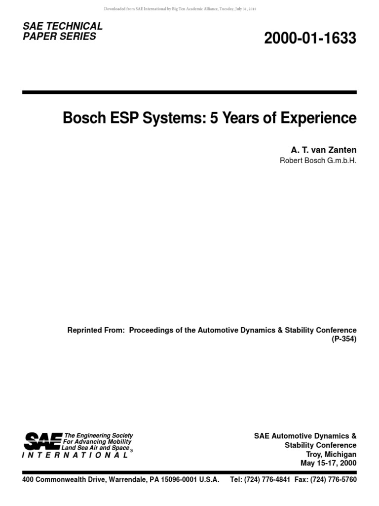 Bosch ESP Systems 5 Years of Experience 2000-01-1633 | PDF | Flight ...