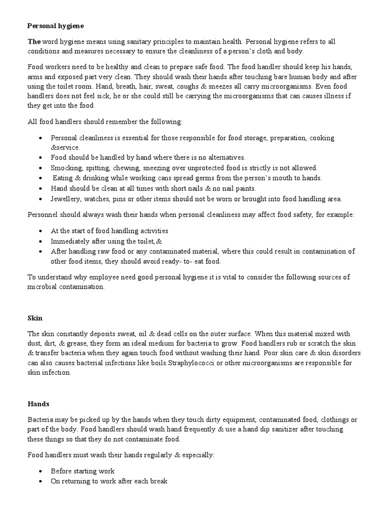 The Importance of Personal Hygiene for Food Handlers: Guidelines for ...