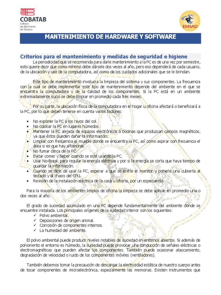 05 A4MC Criterios para El Mantenimiento y Medidas de Seguridad e Higiene | PDF | Hardware de la ...