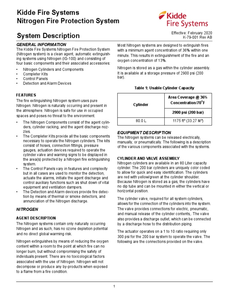 Kidde Fire Systems Nitrogen Fire Protection System System Description ...