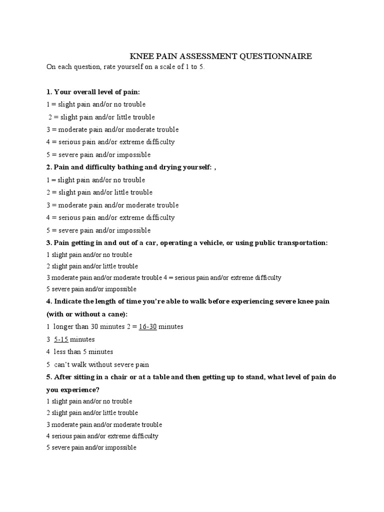 Knee Pain Assessment Questionnaire | PDF | Pain | Knee