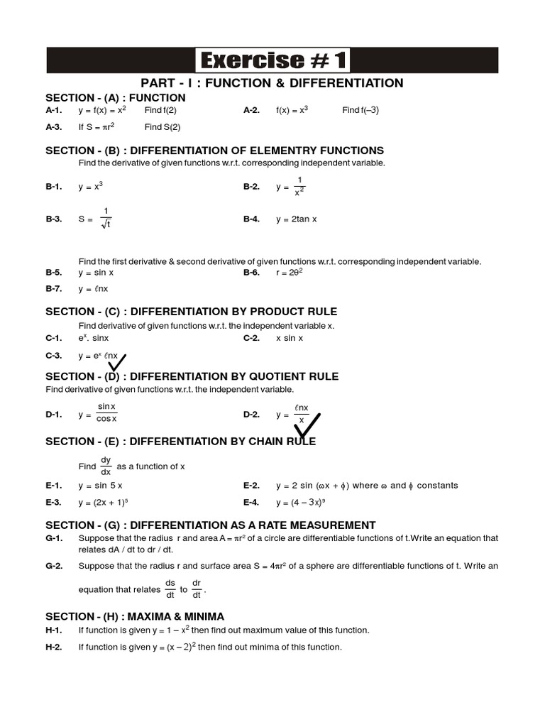 Derivatives and Integrals Exercises | PDF | Derivative | Euclidean Vector