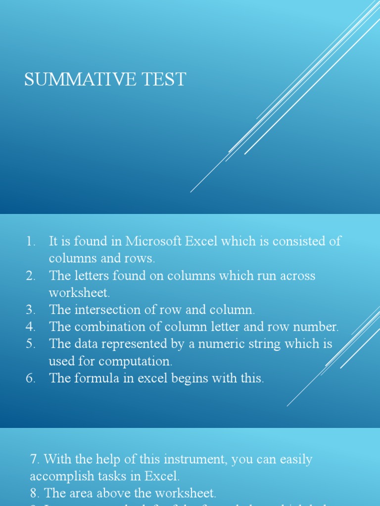 Summative Test (Excel) | PDF