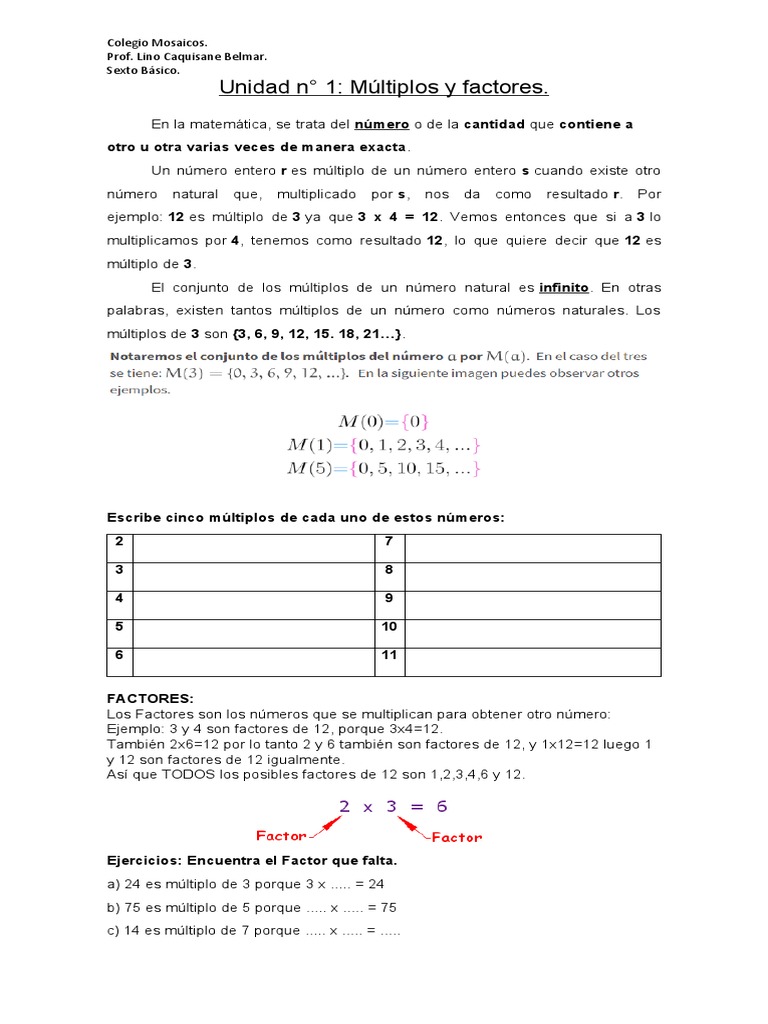 Guía Multiplos y Factores | PDF