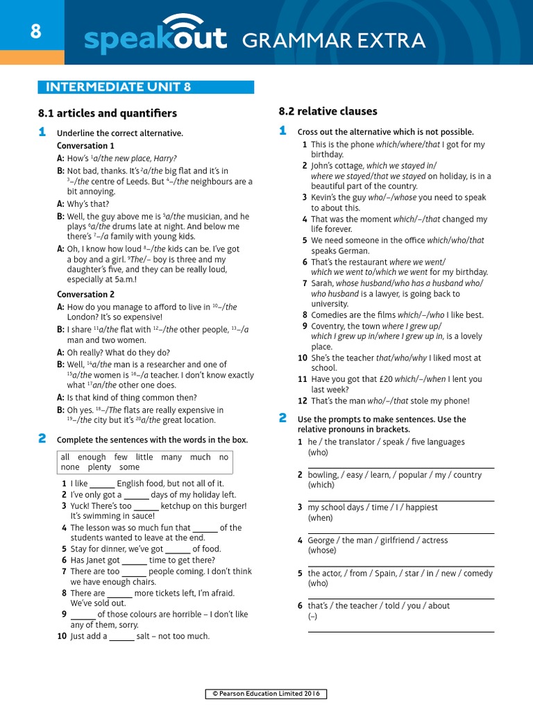 Speakout Grammar Extra Intermediate Unit 8
