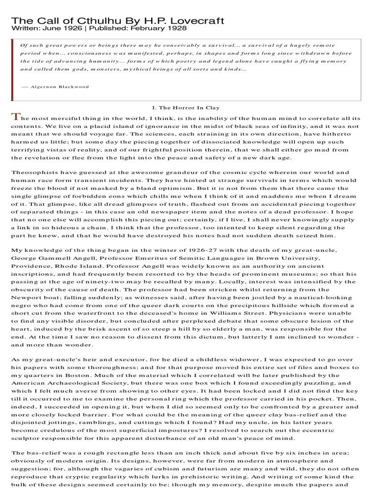 The Call of Cthulhu PDF | PDF | Cthulhu | H. P. Lovecraft