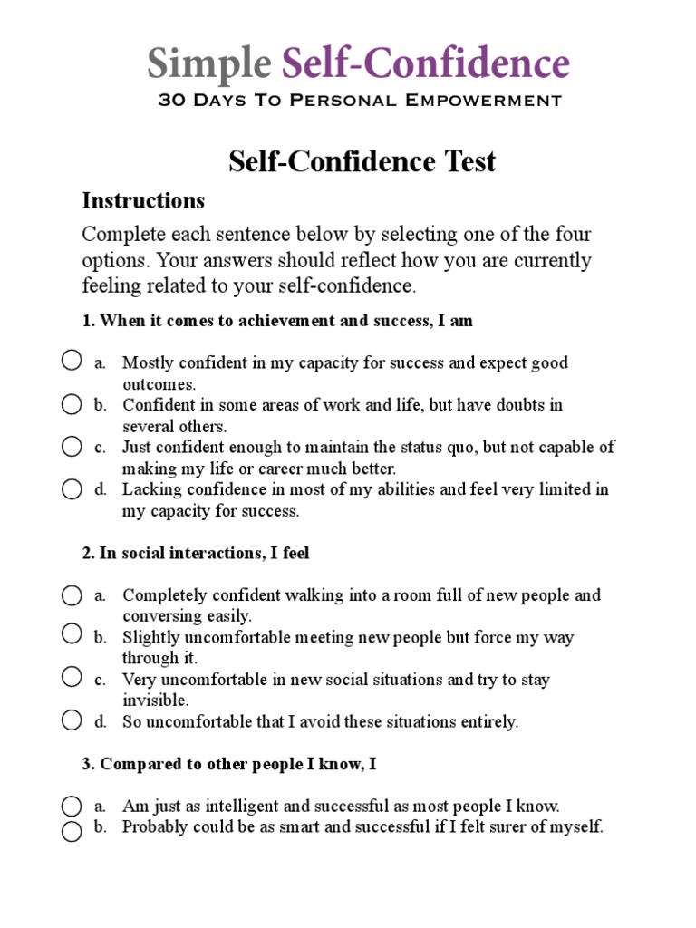 Confidence Test | PDF | Self Esteem | Positive Psychology
