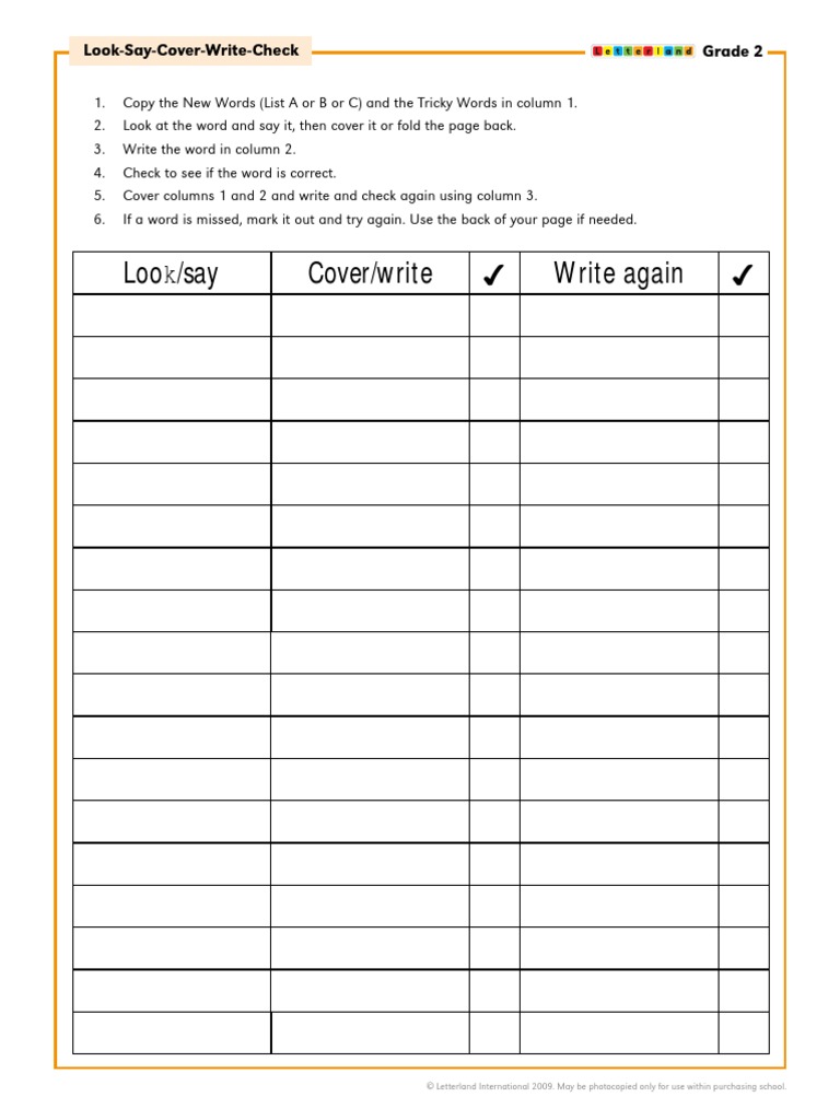Look Say Cover Write PDF | PDF