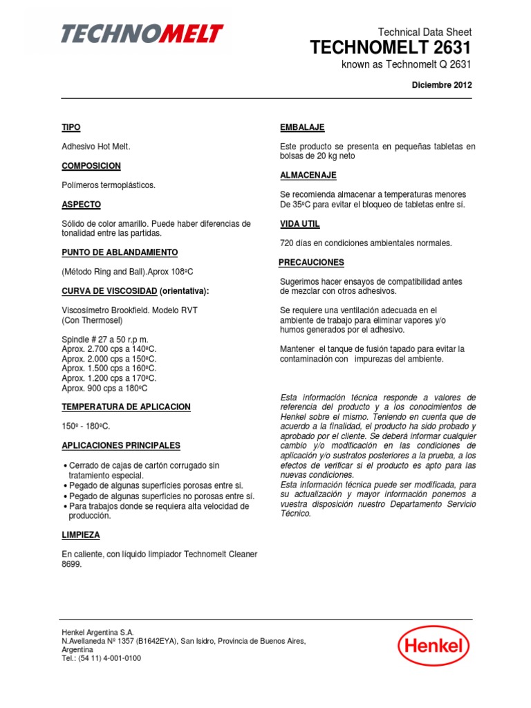 Technomelt 2631 TDS | PDF | Materiales | Naturaleza