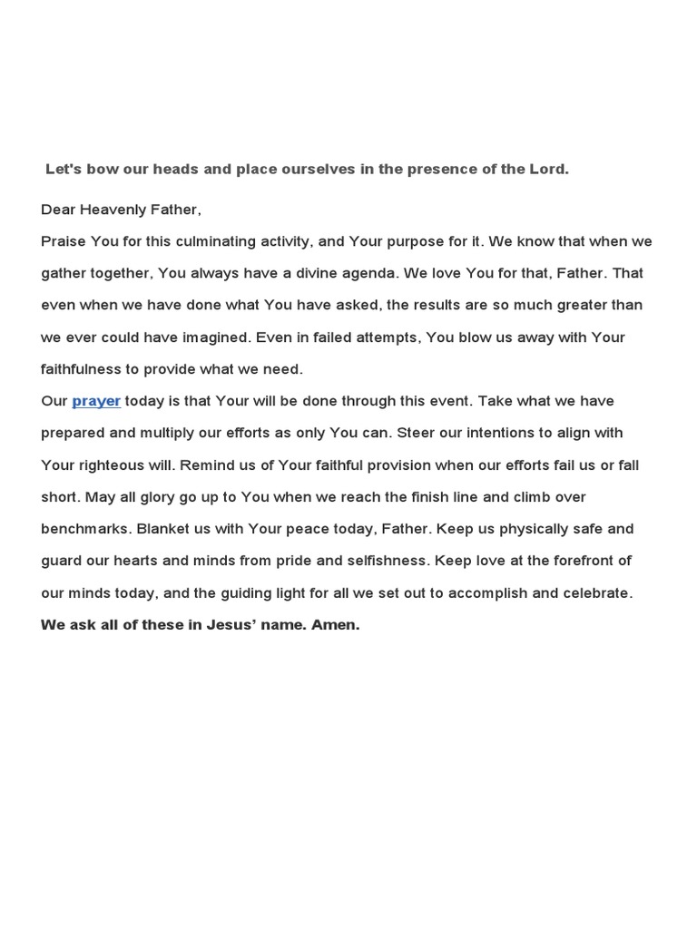 A Prayer for Guidance and Blessing at a Culminating Activity | PDF