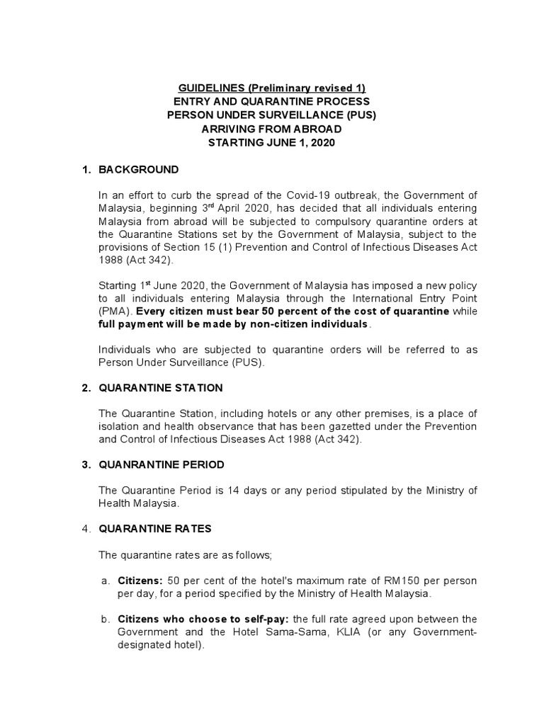 Revised 1 - Guidelines For Quarantine Process at Malaysia Beginning 1 ...