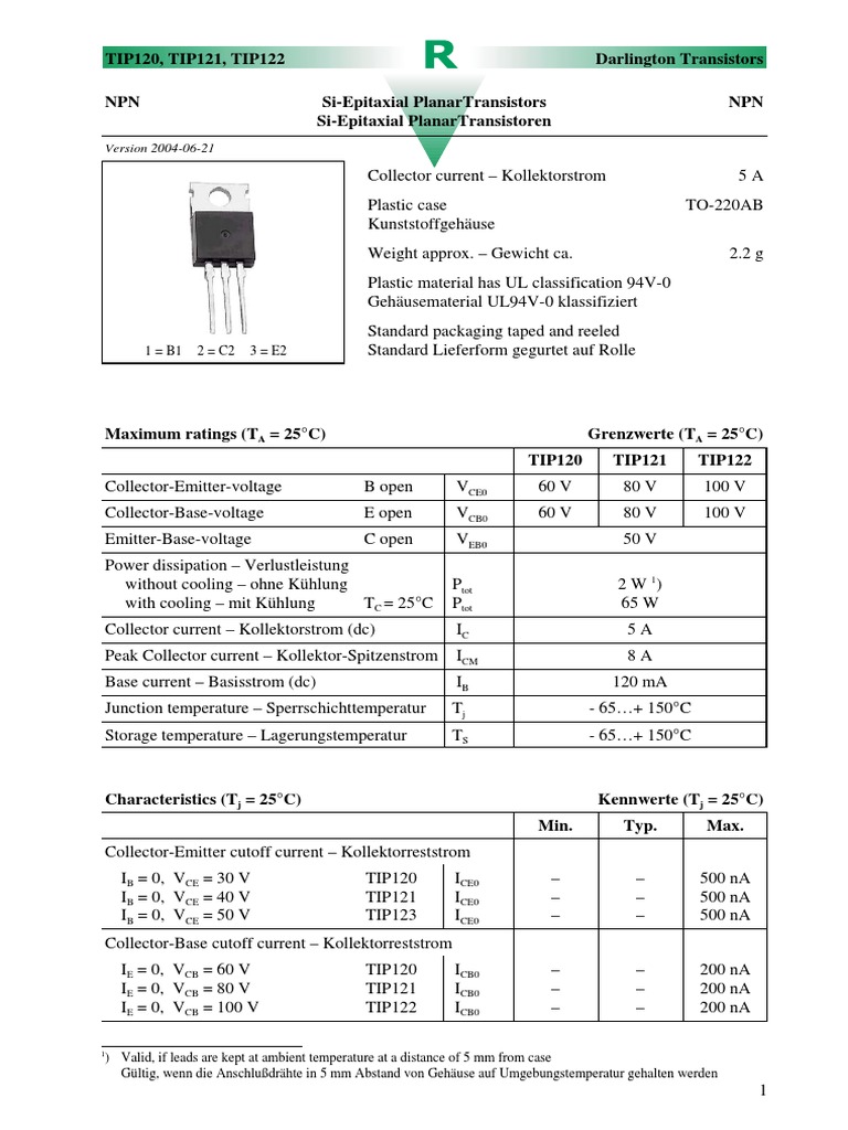 Technical Specifications and Characteristics of TIP120, TIP121, and ...