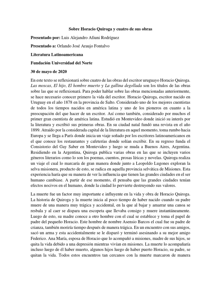 Sobre Horacio Quiroga y Cuatro de Sus Obras - Luis Alejandro Afiuni ...