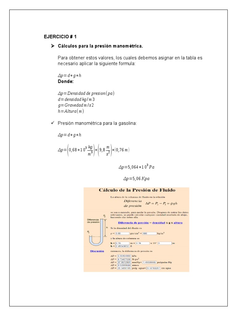 Cálculos para La Presión Manométrica | PDF | Densidad | Presión