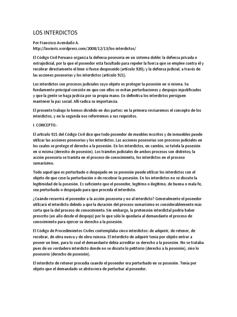 Los Interdictos | PDF | Posesión (Ley) | Propiedad