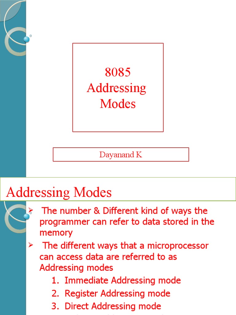 8085 Addressing Modes: Dayanand K | PDF | Electronics | Computer ...