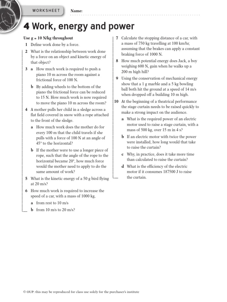 4 Work, Energy and Power | PDF | Kinetic Energy | Force