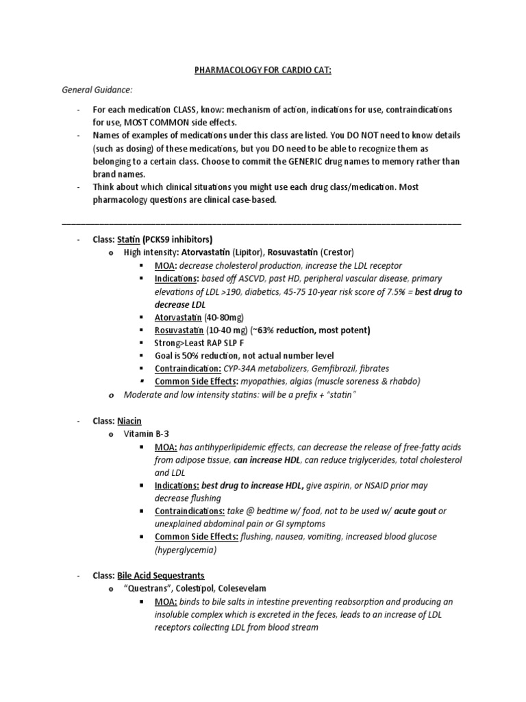 Class: Statin (PCKS9 Inhibitors) o High Intensity: Atorvastatin ...