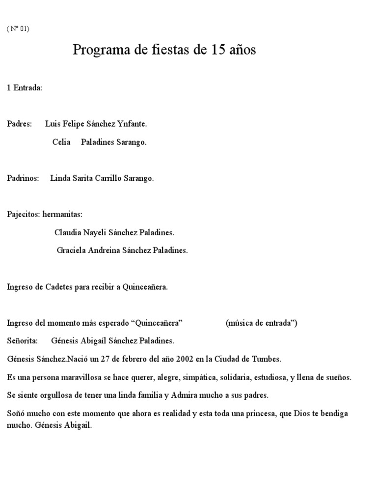 Programa de Fiestas de 15 Años | PDF