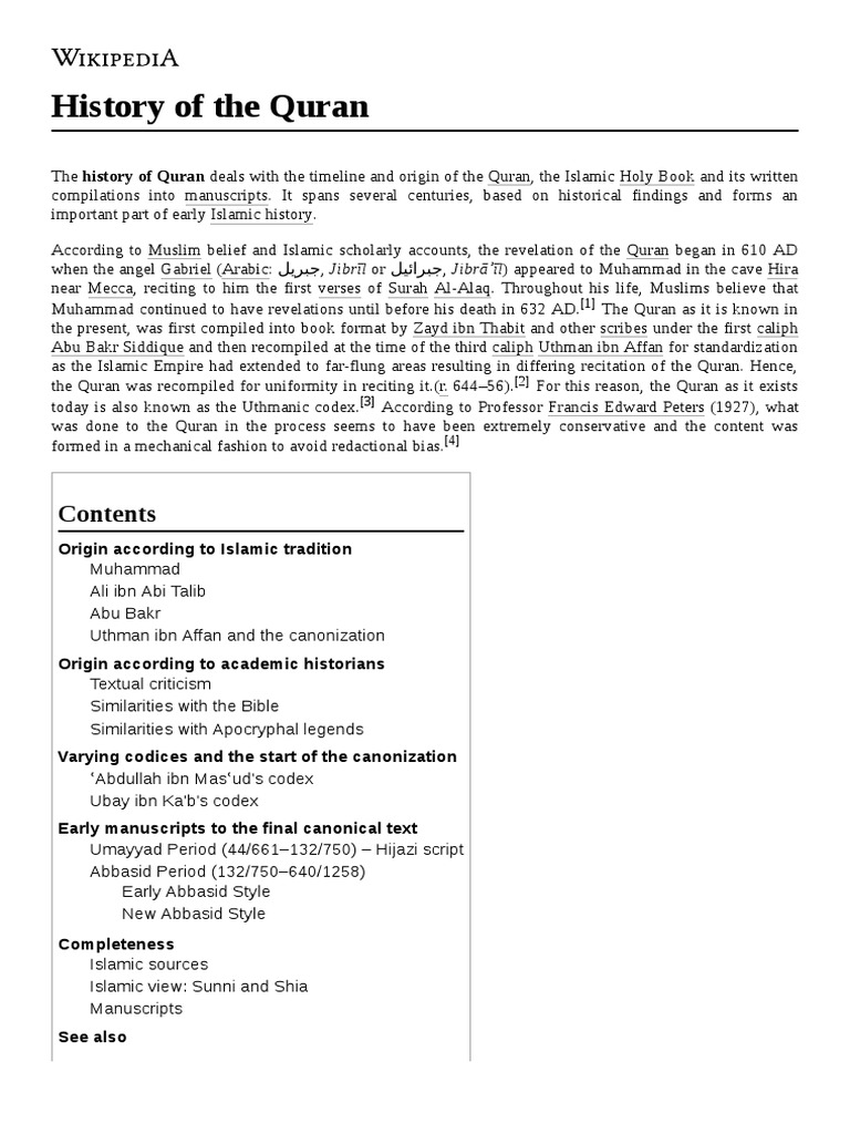 History of The Quran: Origin According To Islamic Tradition | PDF ...