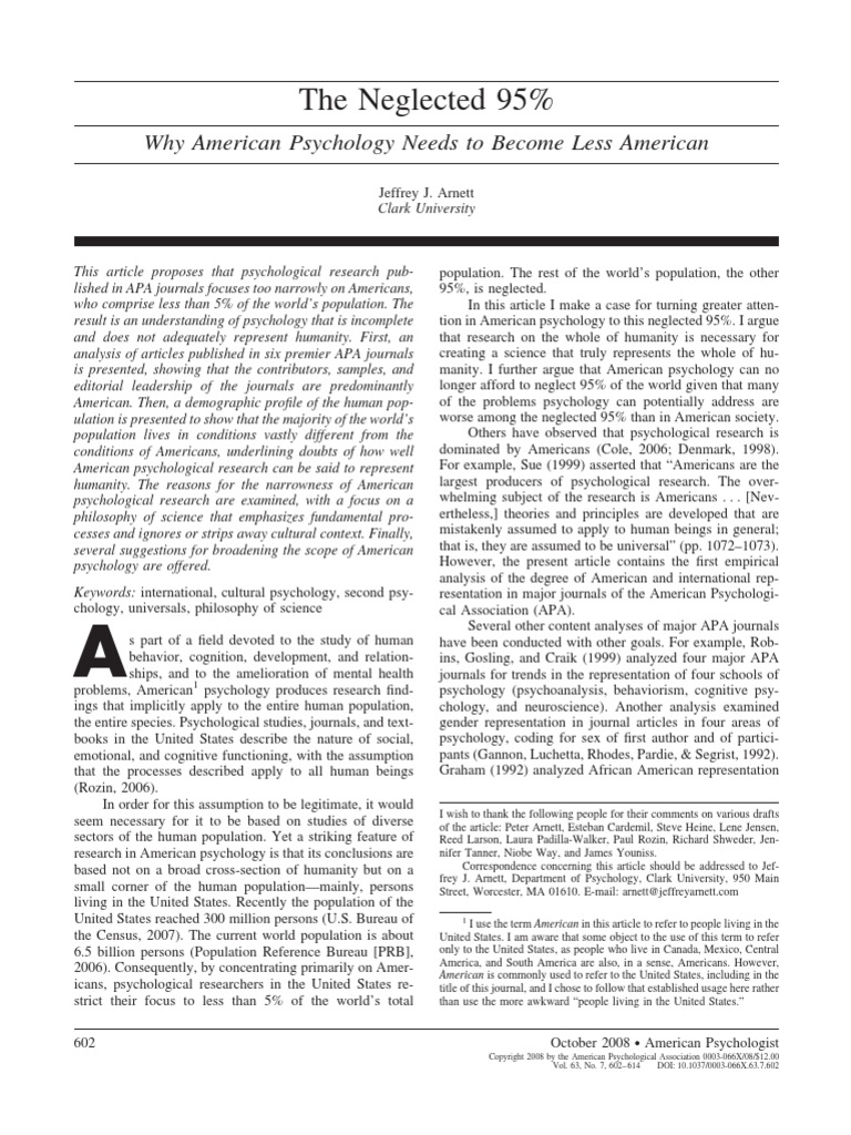 The Neglected 95%: Why American Psychology Needs To Become Less ...
