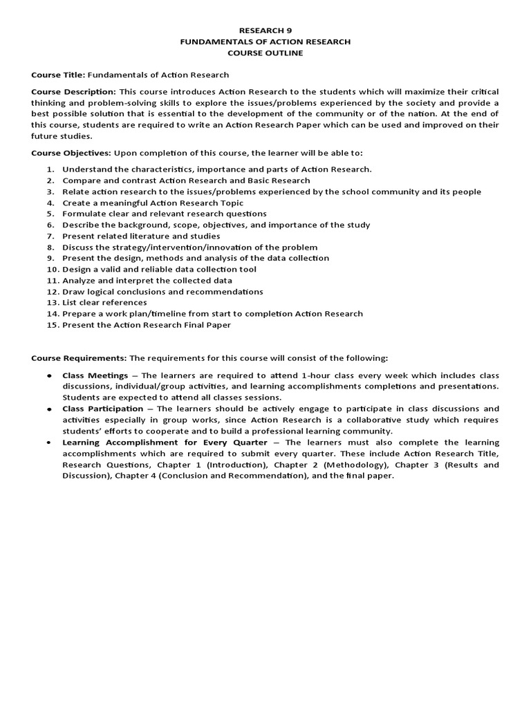 Action Research Course Outline | PDF | Citation | Paragraph