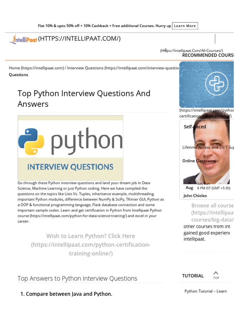 Python Interview Questions And Answers For 2019 Intellipaat Pdf