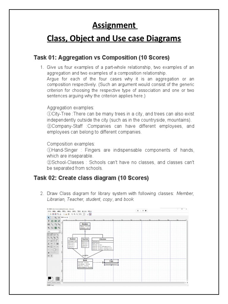Assignment Class, Object and Use Case Diagrams: Task 01: Aggregation Vs Composition (10 Scores ...